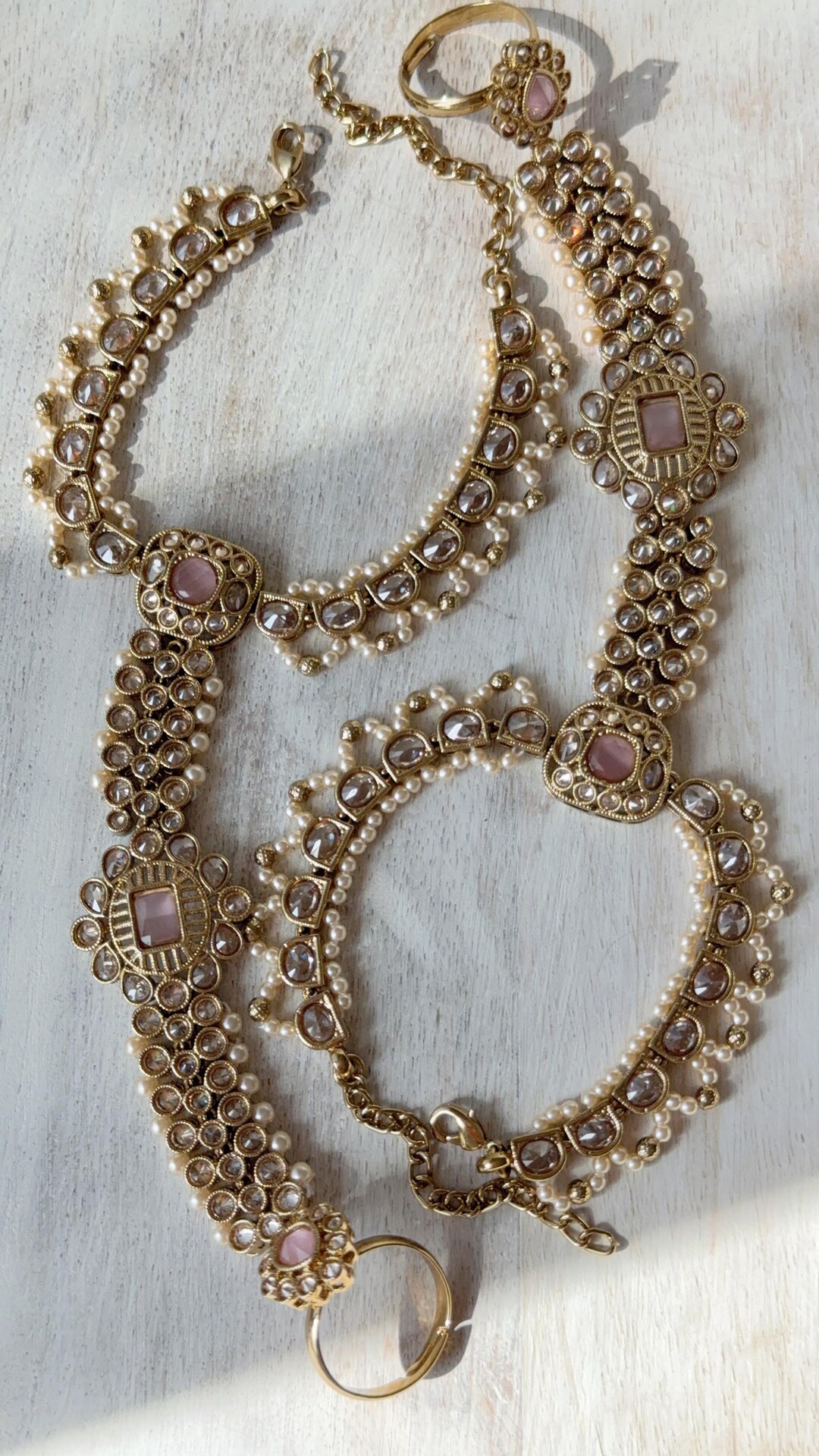 Ava Antique Dull Baby Pink Polki Pearl Kundan Hath Paan Single /hand ...