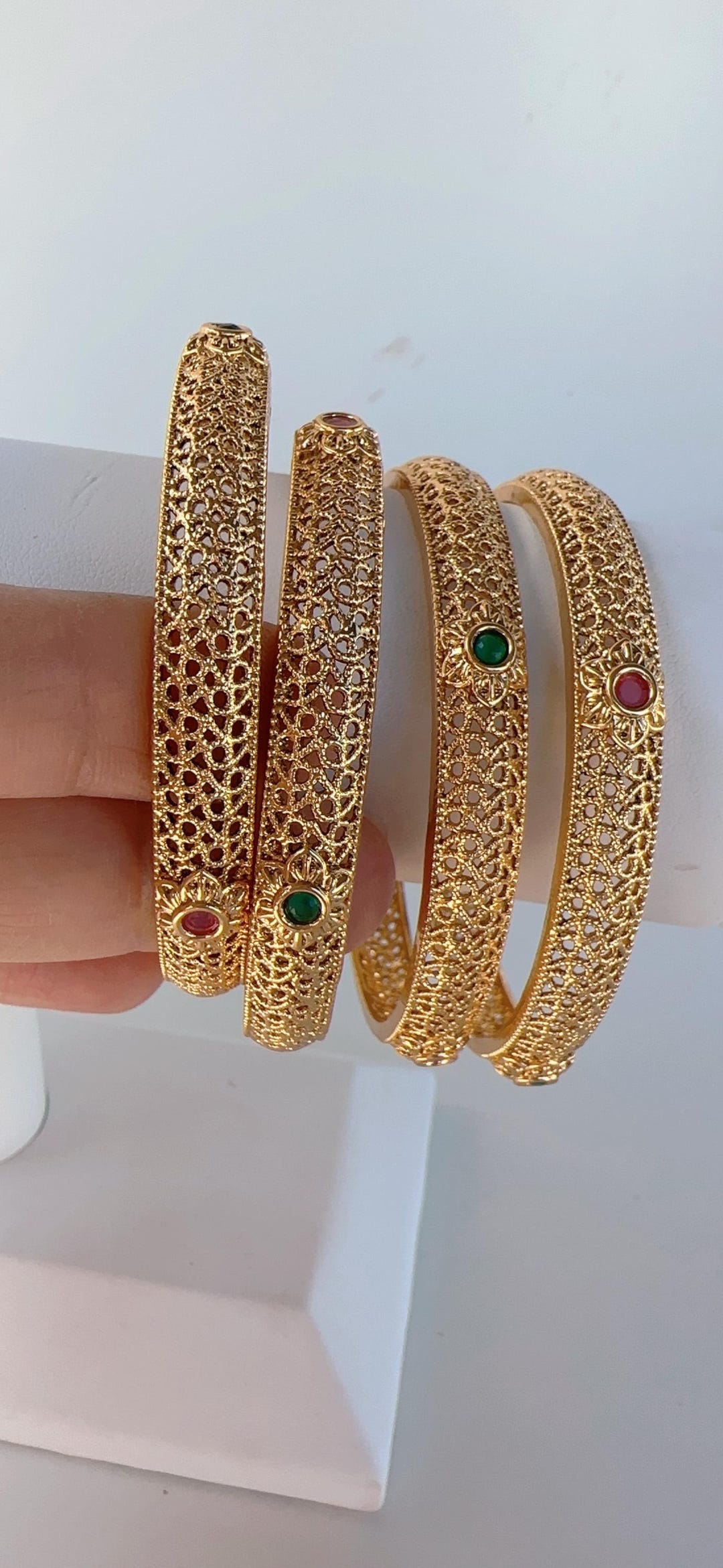 Indian Bangles 4 PC Set /pearl Bridal Bangle Set/gold Plated Wedding Bangles/mix N Match Bangles ...