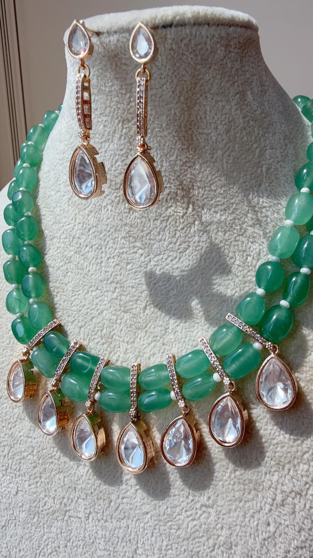 Sabyasachi Inspired Mint Mala Set/ Moissanite Kundan Monalisa Stone ...