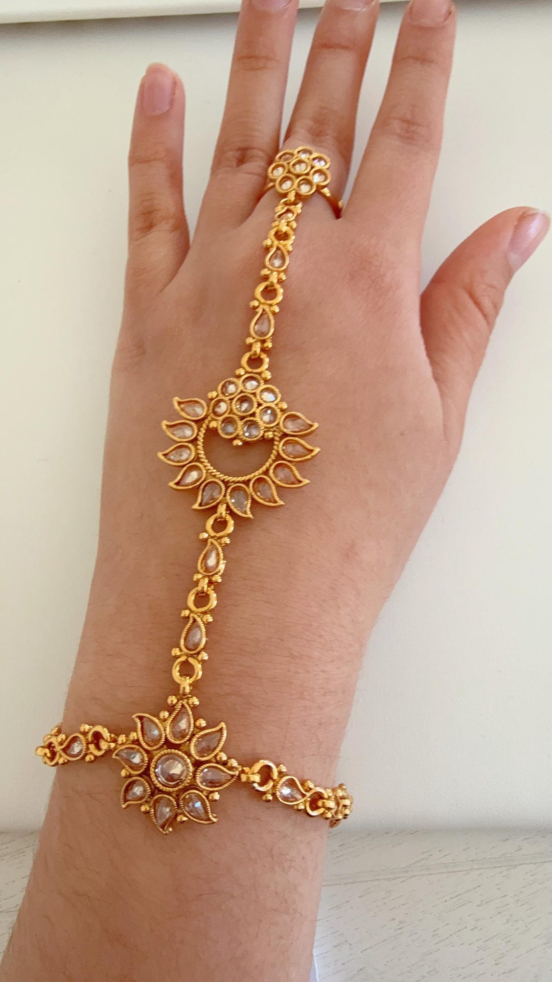 Gold Polki Pearl Kundan Hath Paan Single /hand Harness/indian Jewelry ...