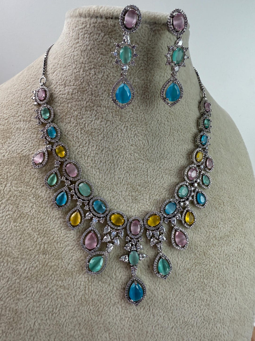 Multi Diamond Necklace /indian Jewelry/ Silver Multi Diamond Necklace ...