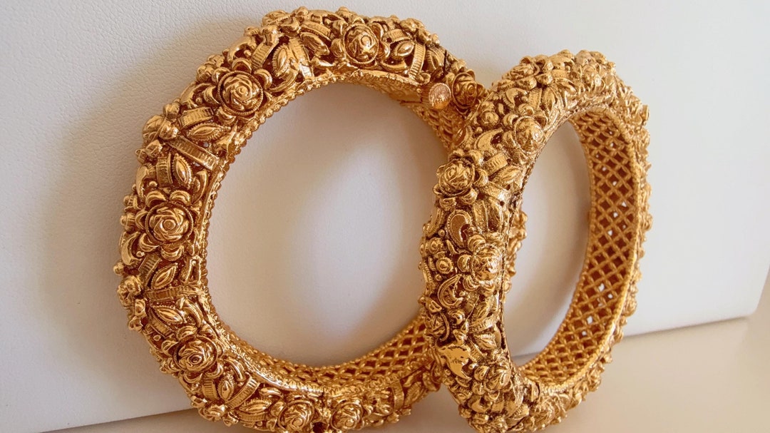 Traditional Gold Plated Bangles Set of 2/indian Bangles/antique Gold ...