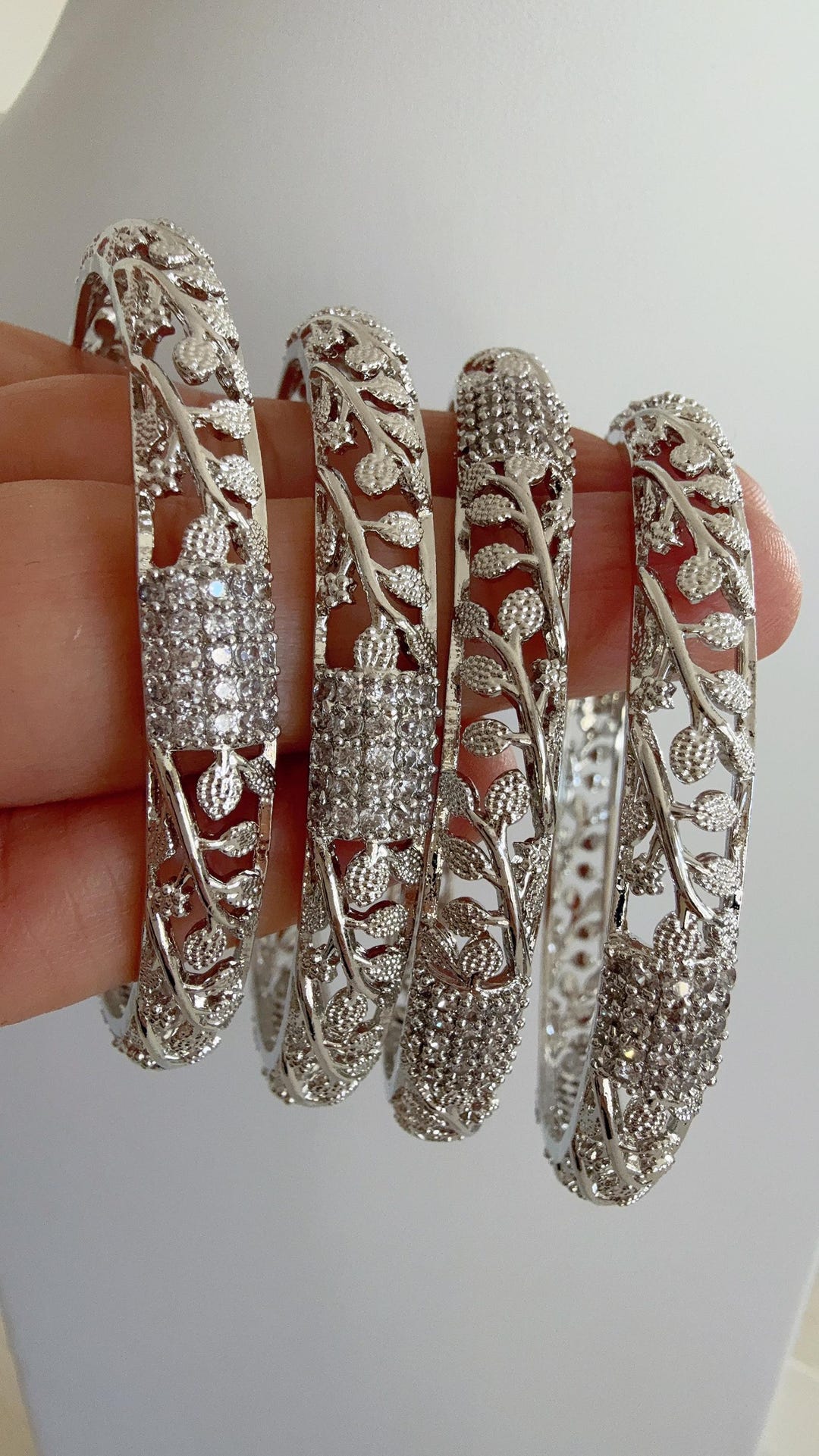 Silver Diamond Bangles /flower Design Real Silver Bangle Design/indian ...