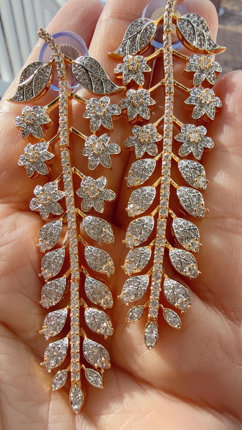 Gold Flower Vine Diamond Drop Earrings/diamond Chandelier Earrings/2 ...