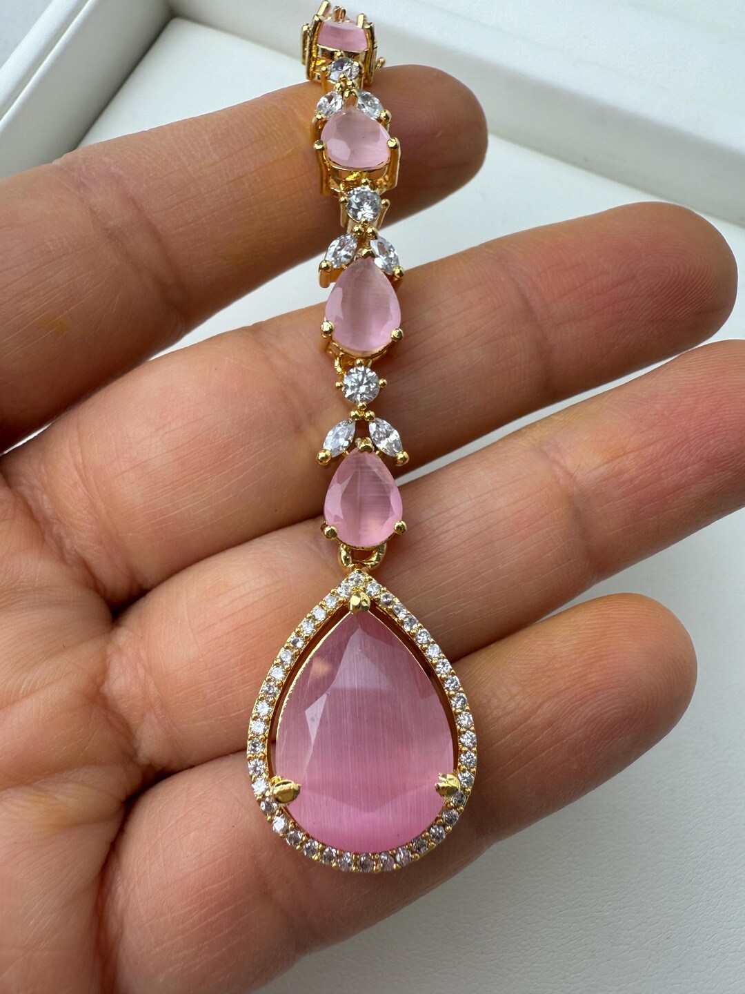 Kiran Diamond Gold Tone Baby Pink Maang Tikka/ Indian Wedding Jewelry ...