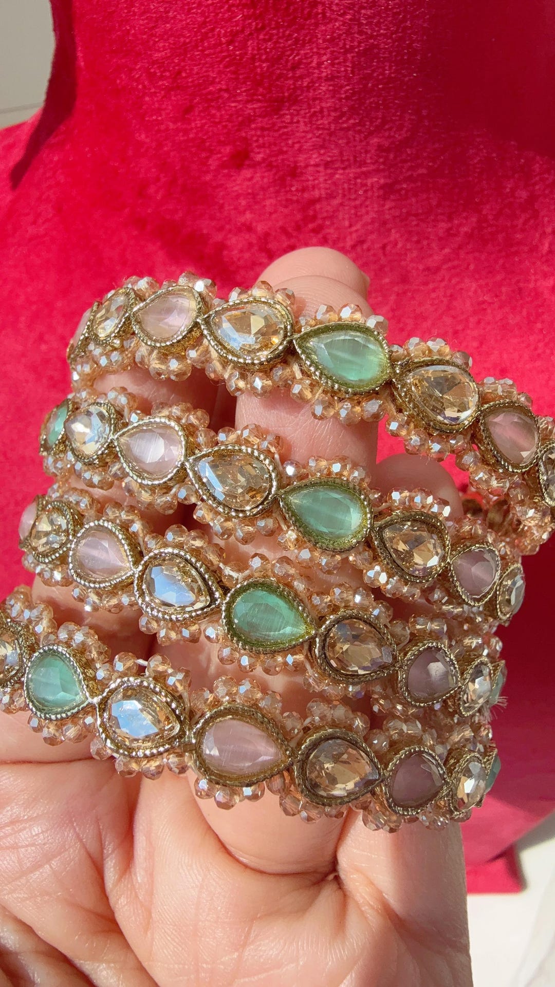 Mint Pink Kundan Bangles/polki Kundan Pearl Bangles Set(4 Pc) /indian ...