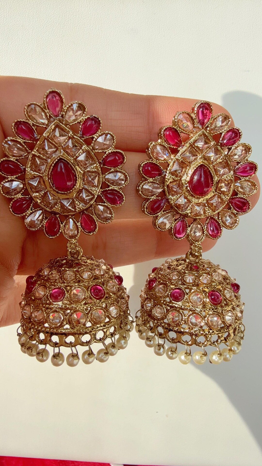 Antique Ruby Jhumka /earrings Temple Jewelry / Dangle Drop Gold Jhumkas ...
