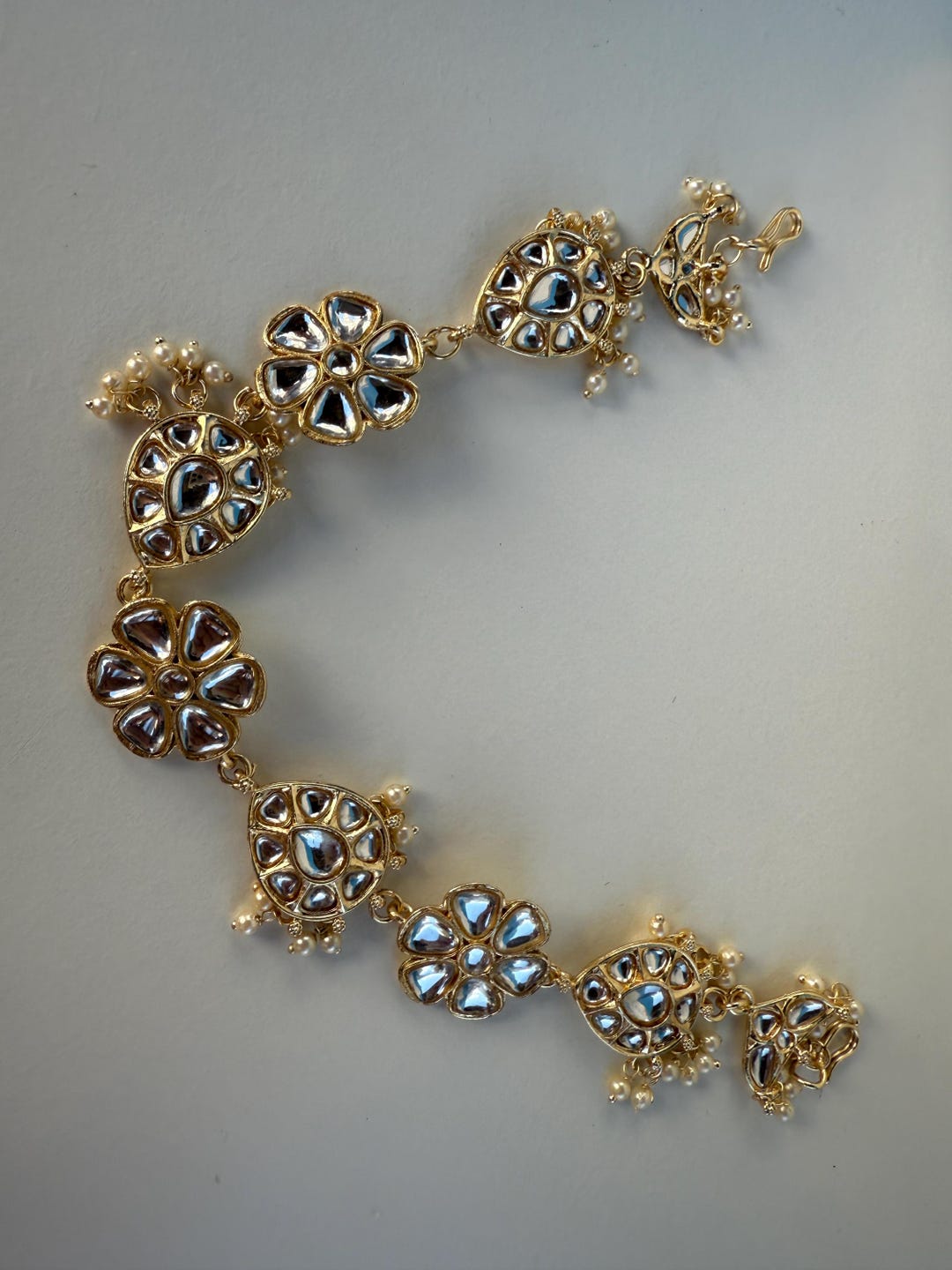 Kundan Pearl Sheesh Phool/matte Gold Kundan Head Band/bridal Matha ...