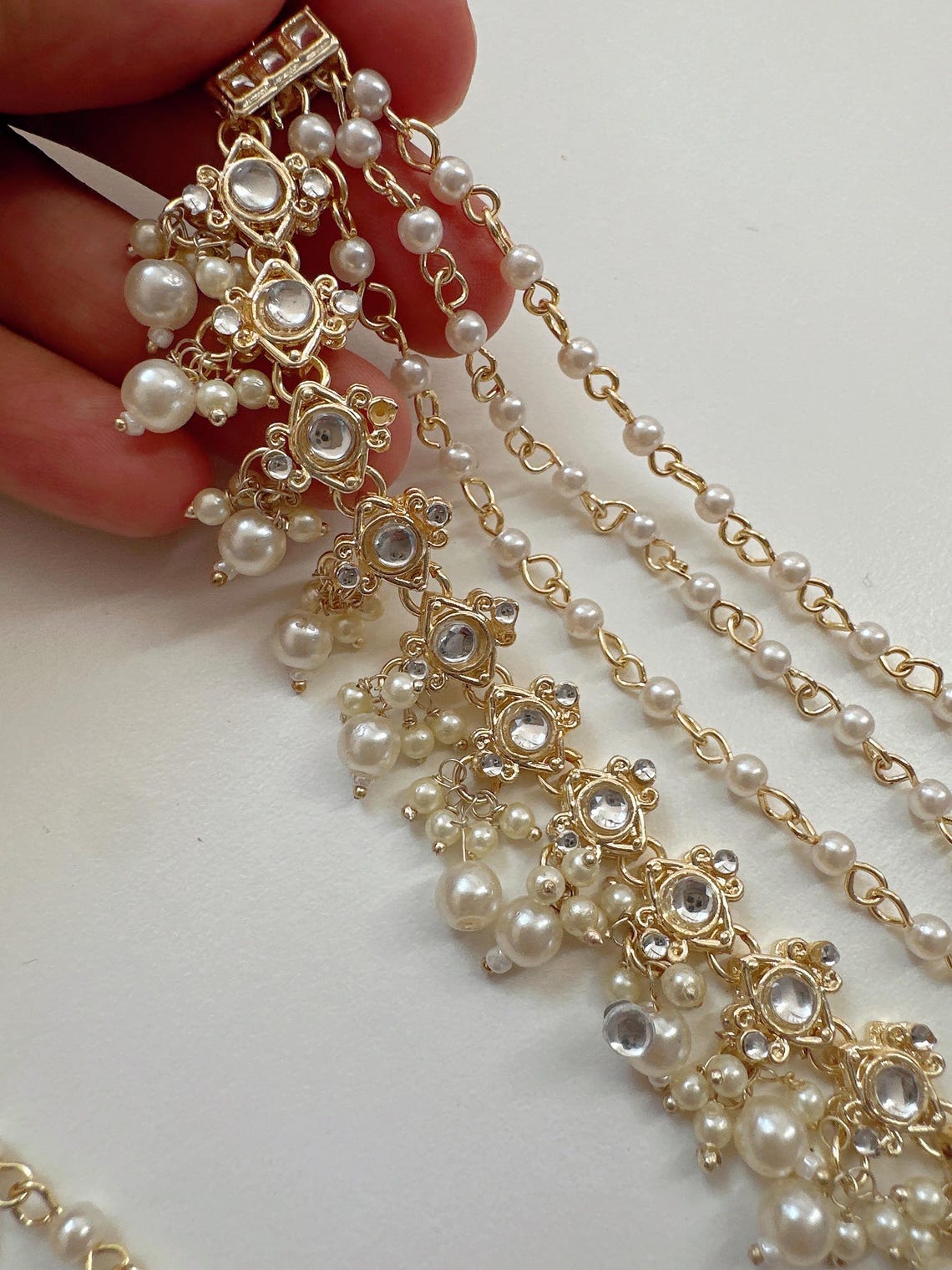 Gold Kundan Pearl Ear Chain/sahare/earring Support Chain/kaan Sahara ...
