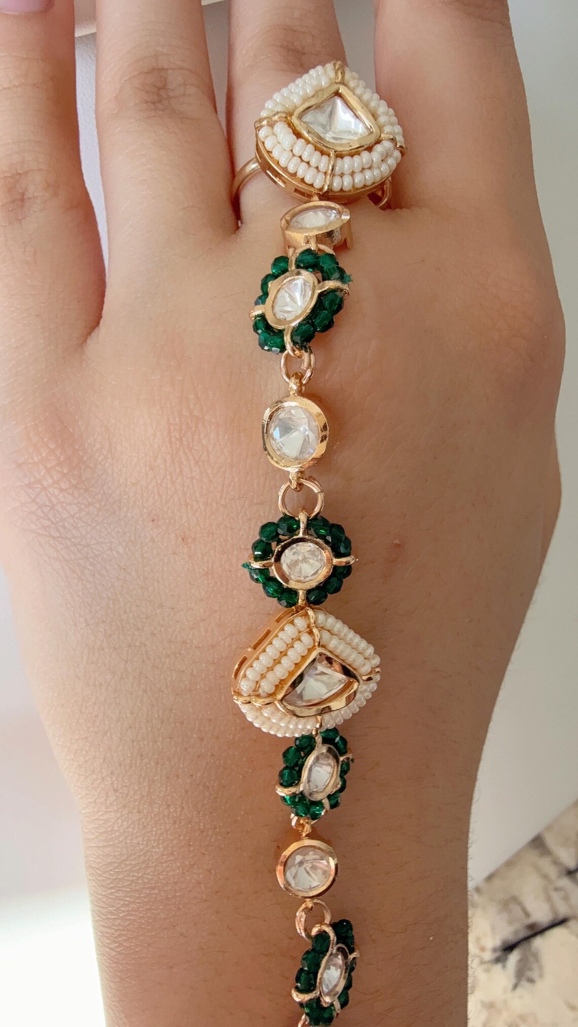 Moissanite Diamond Hathphool /green Hand Harness/indian Jewelry/hand ...