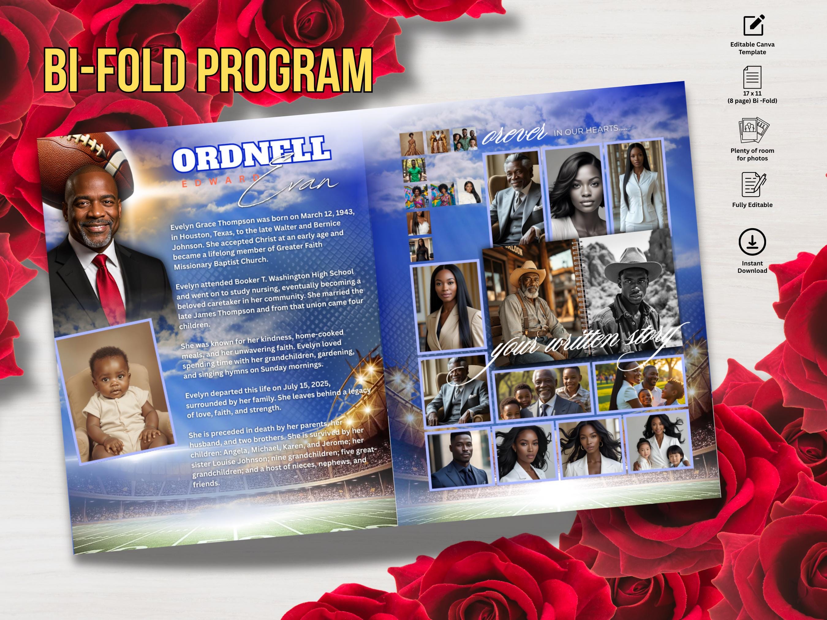 Blue Football Funeral Program Template: Celebration of Life (8.5x11 ...