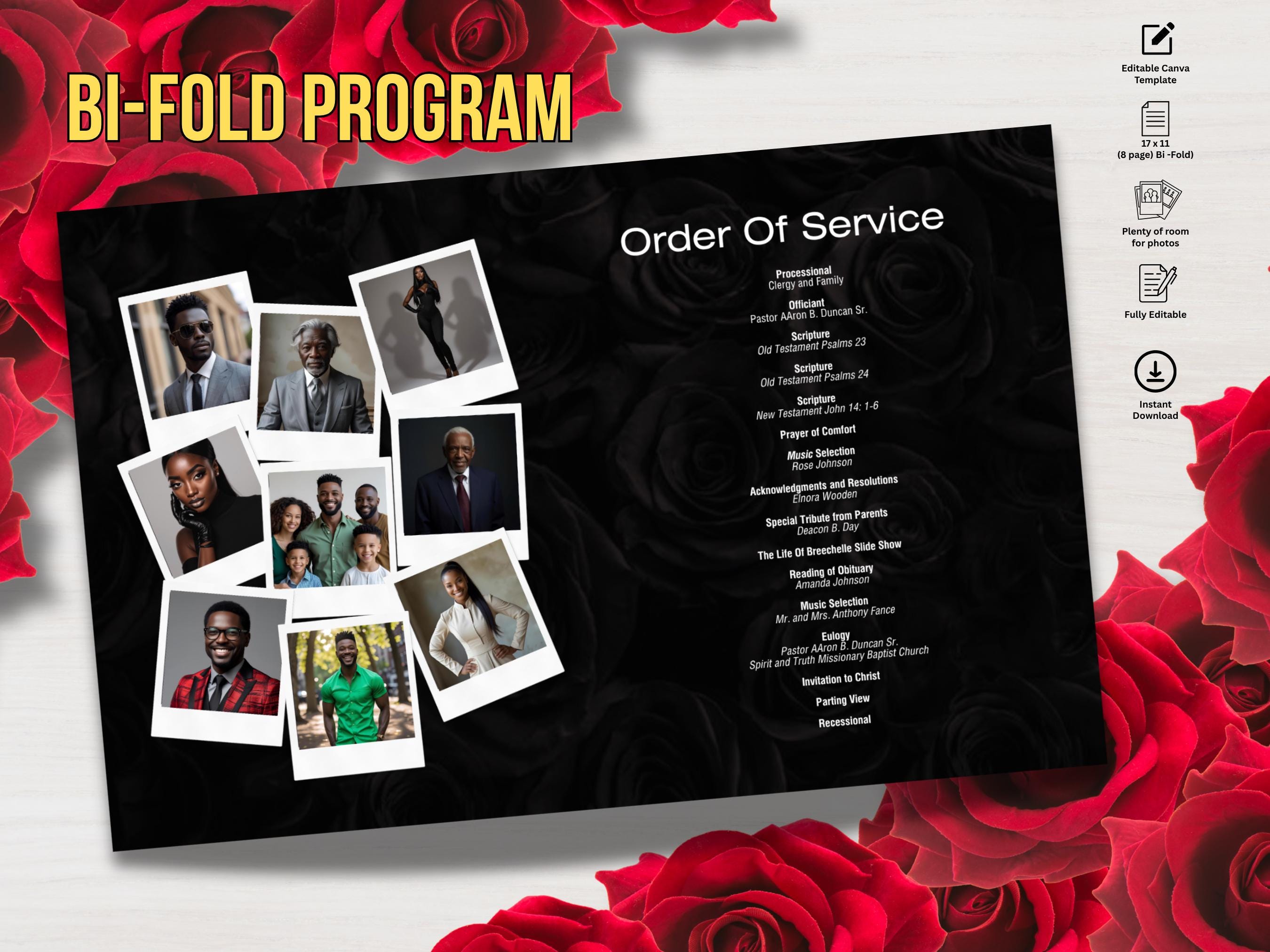Funeral Program Template: Red and Black Rose Obituary, Celebration of ...