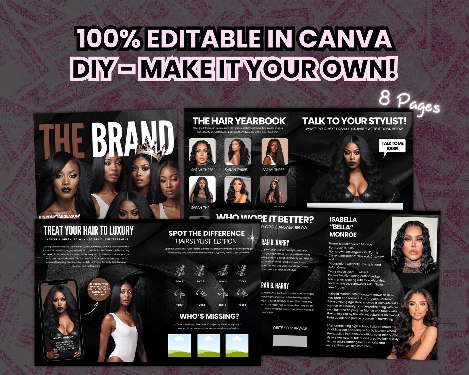 Hairstylist Magazine Template: Hair, Lashes, Waxes, Boutique (canva, 8 ...
