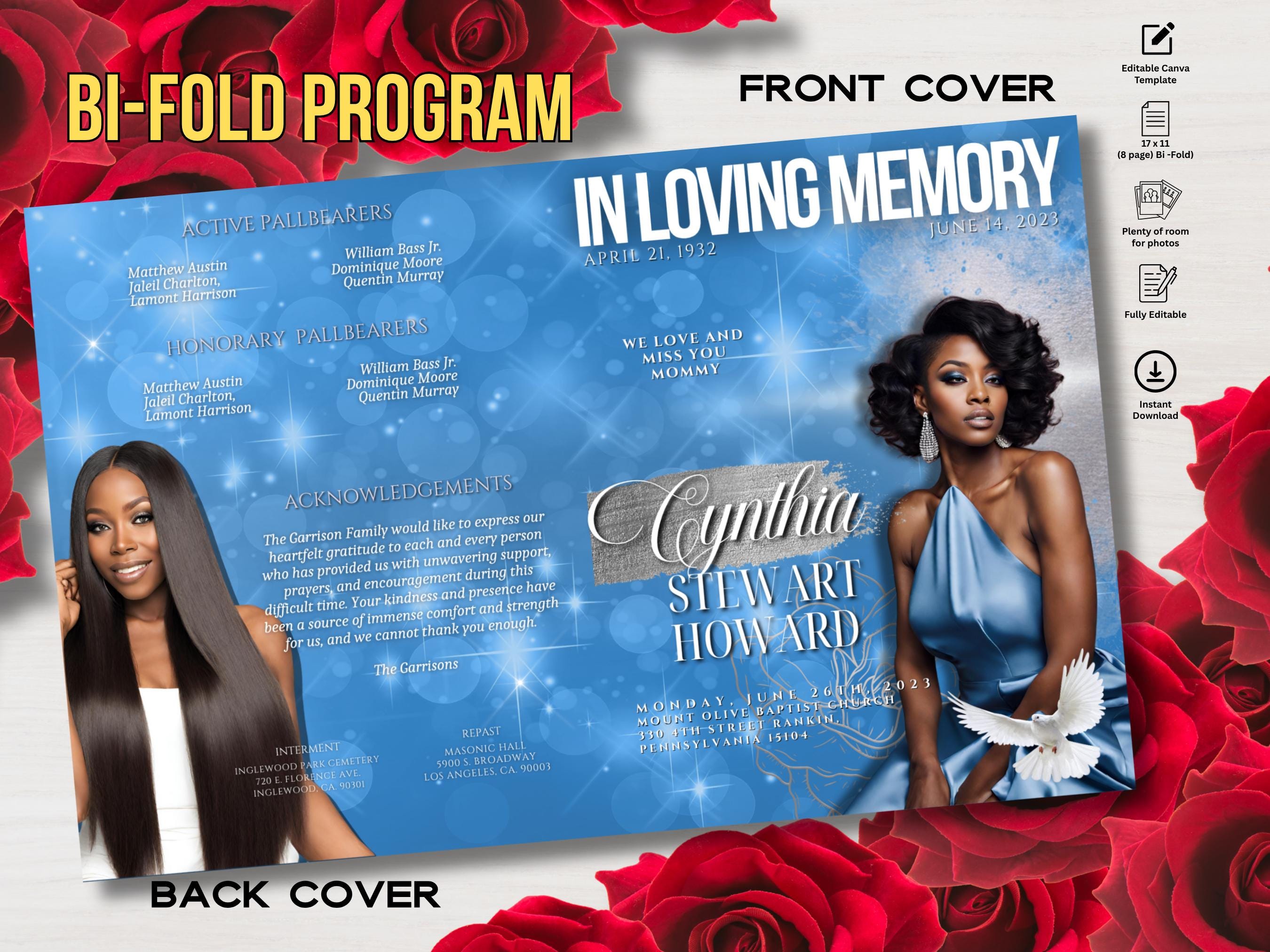 Blue & Silver Funeral Program Template: Celebration of Life (canva, 8 ...