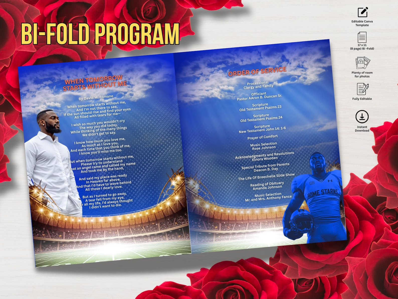 Blue Football Funeral Program Template: Celebration of Life (8.5x11 ...