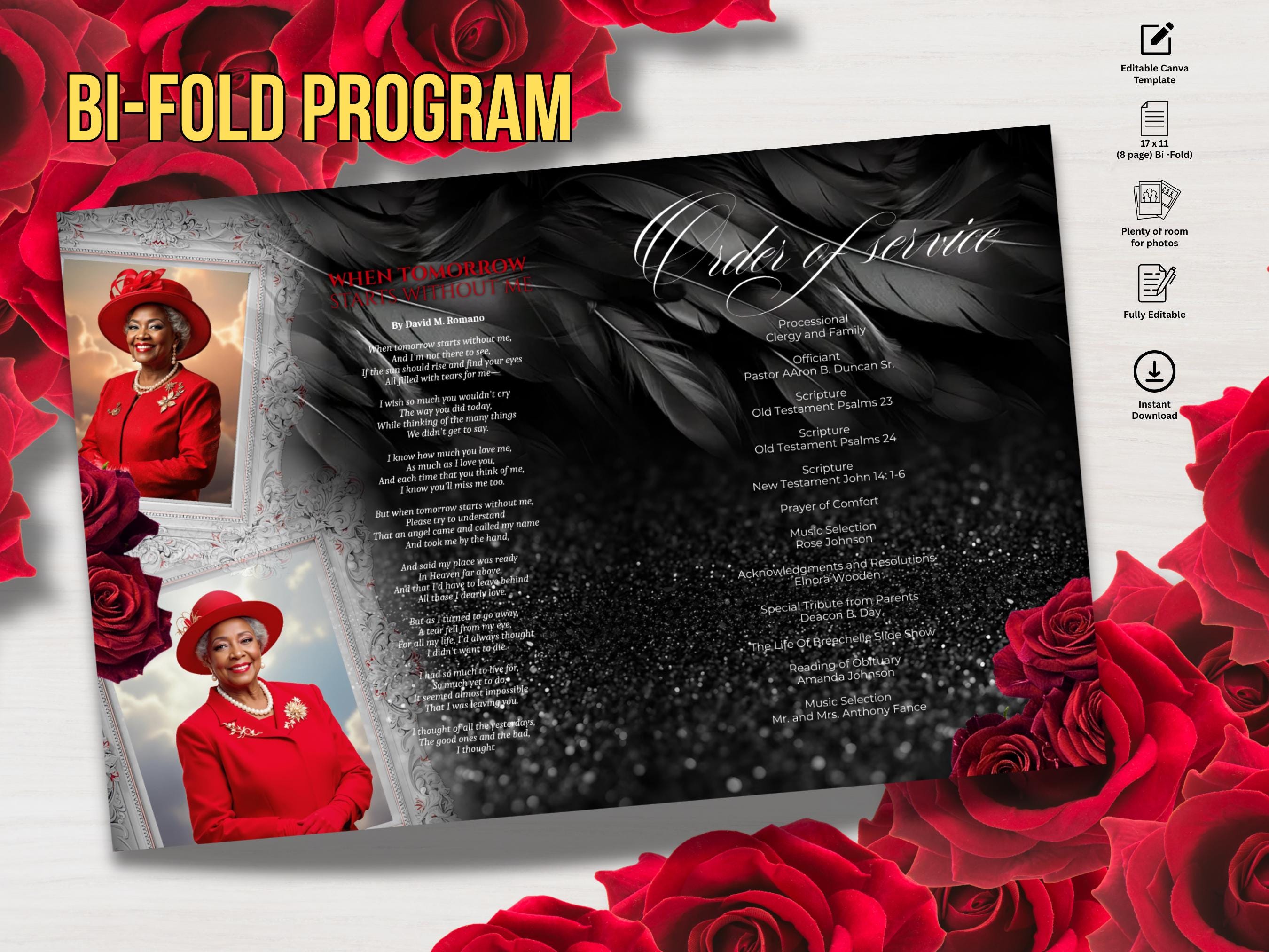 Black & Red Funeral Program Template: Canva Obituary (8.5x11, 8-page ...