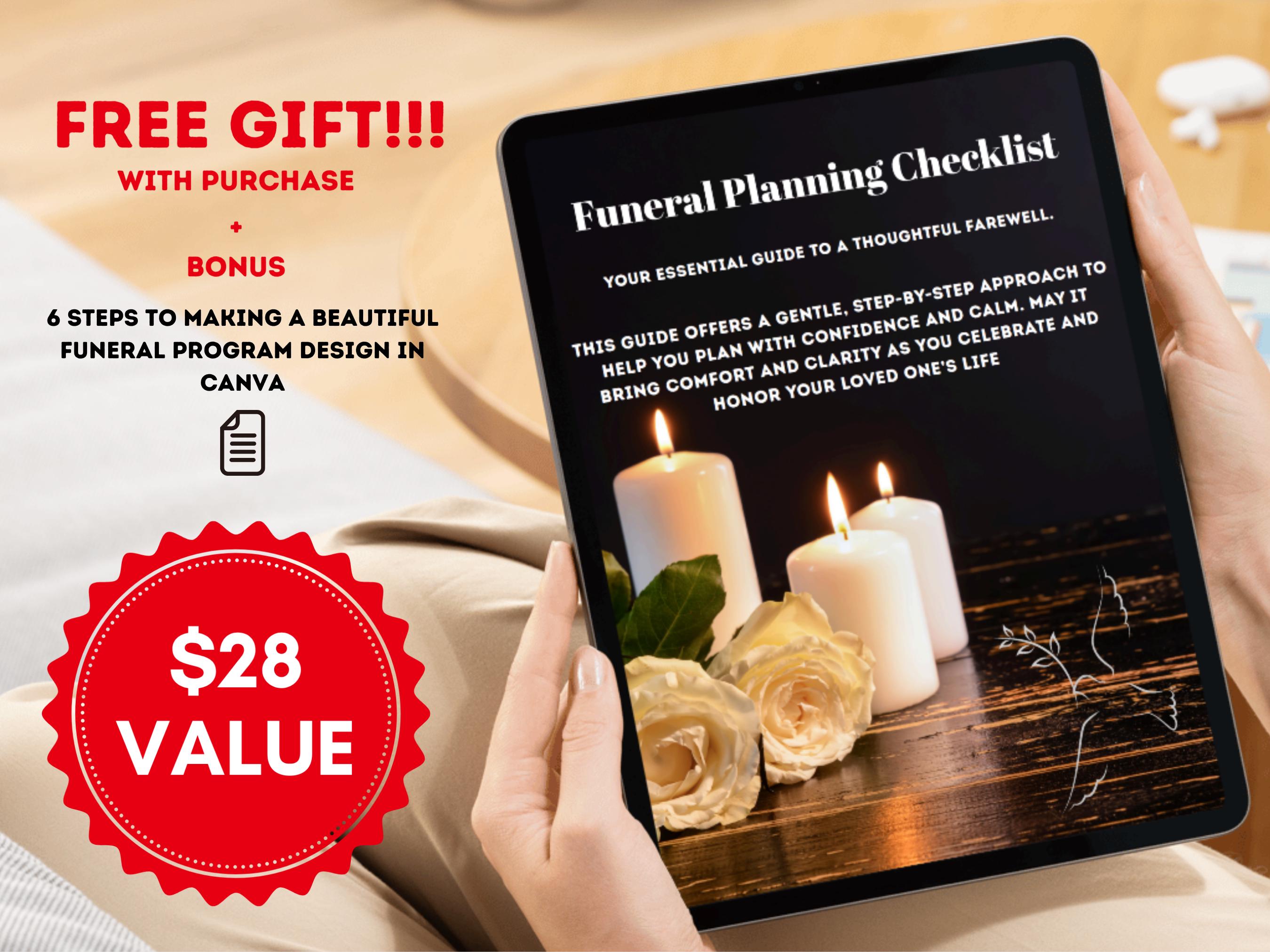 Funeral Program Template: Red Obituary, Celebration of Life (canva, 8 ...