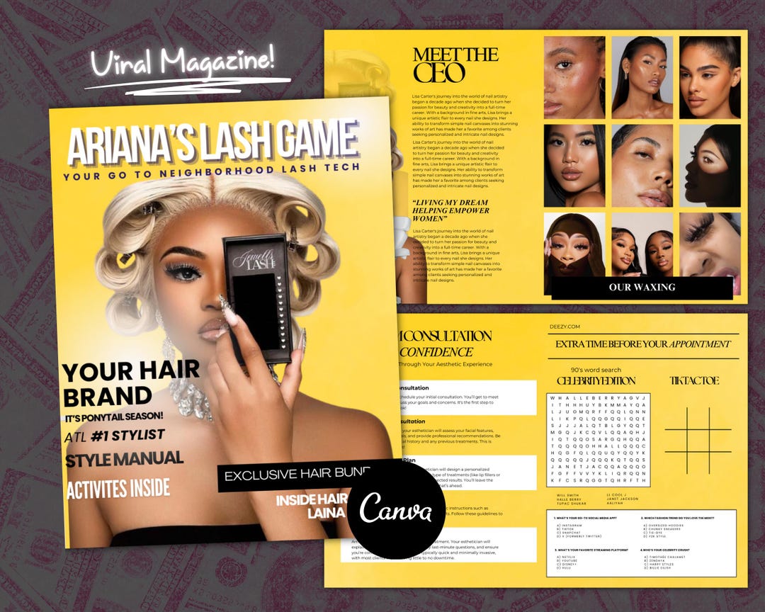 Lash Technician Magazine Template: Hair, Makeup, Braids (canva, 8.5x11 ...