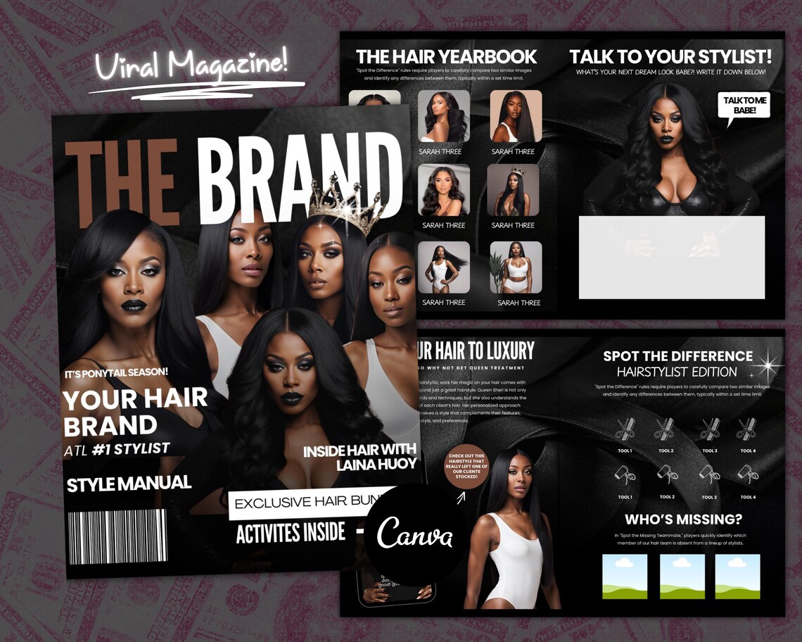 Hairstylist Magazine Template: Hair, Lashes, Waxes, Boutique (canva, 8 ...