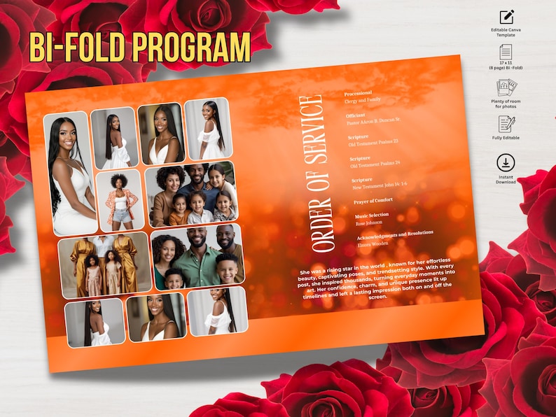 Orange Funeral Program Template: Celebration of Life (8.5x11, 8 Page ...