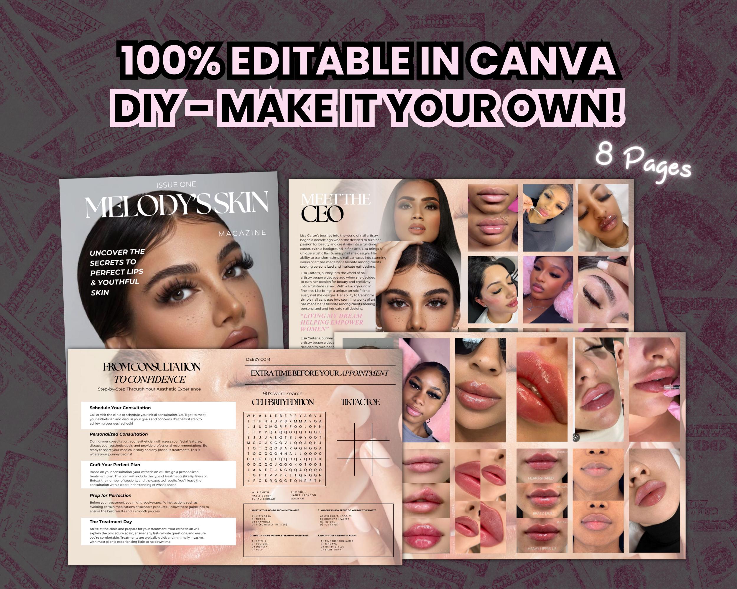 Skincare Esthetician Magazine Template: Lashes, Lips, Makeup (canva) - Etsy