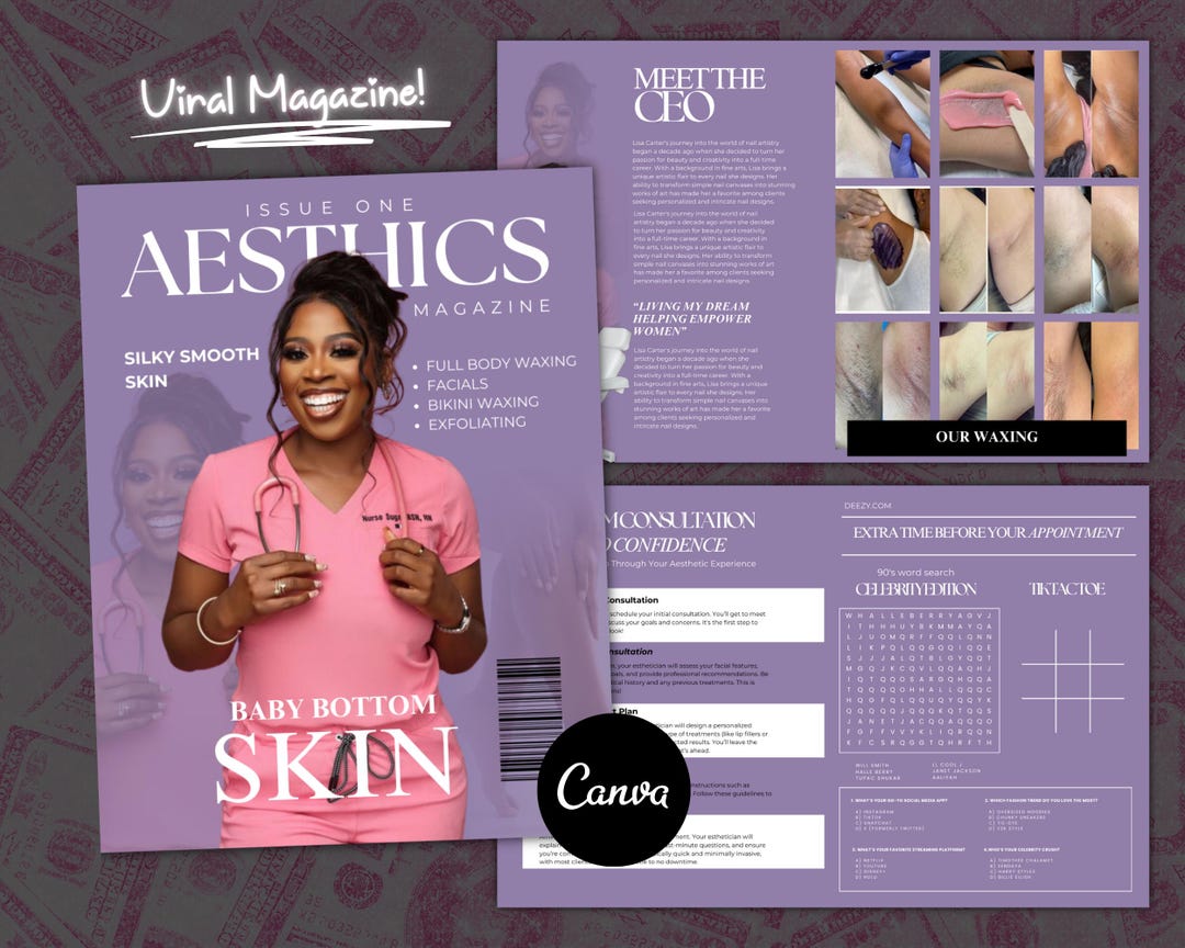 Esthetician Magazine Template: Waxing, Lashes, Makeup (canva) - Etsy