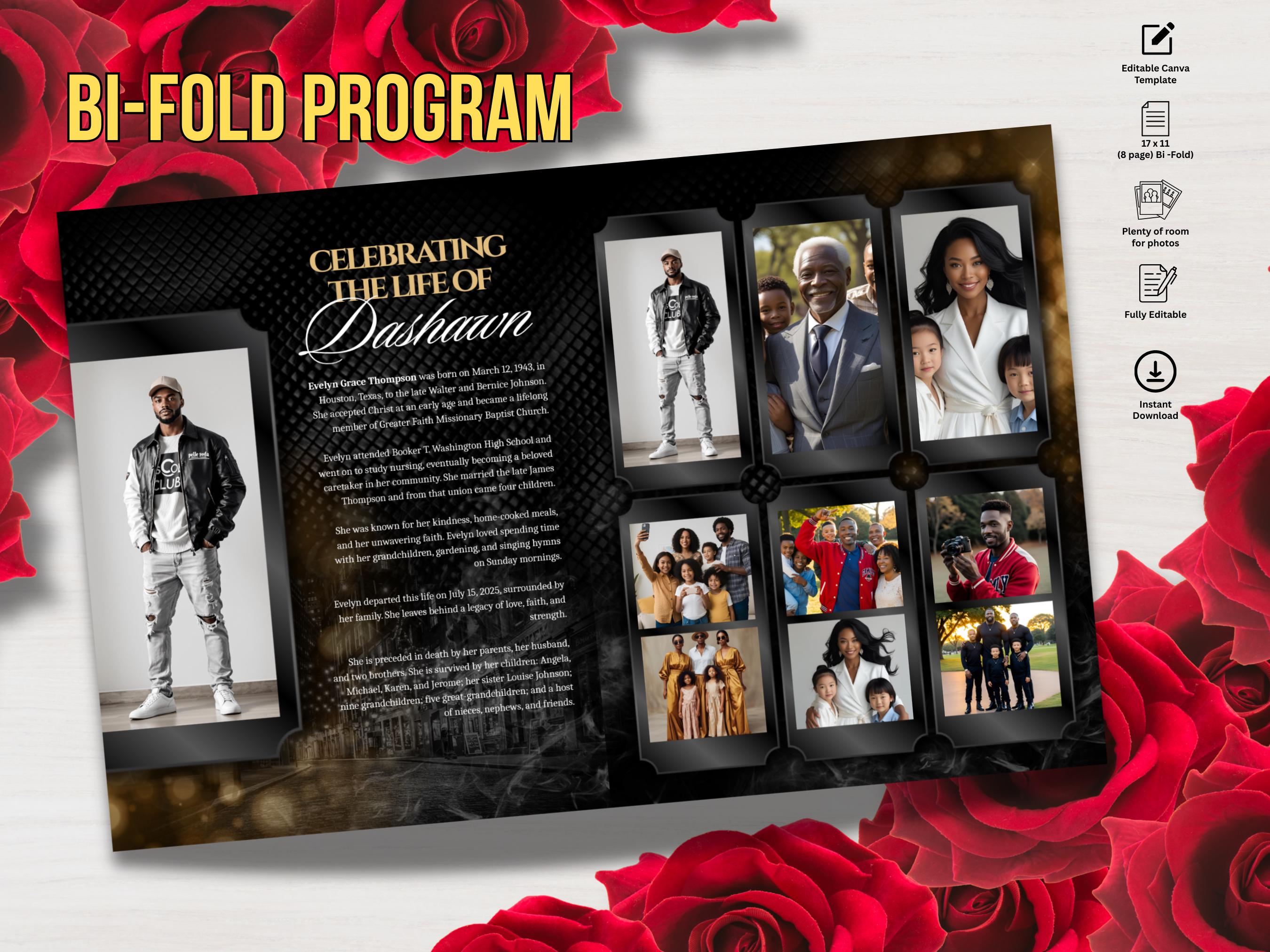 Black & Silver Funeral Program Template: Obituary, Celebration of Life ...