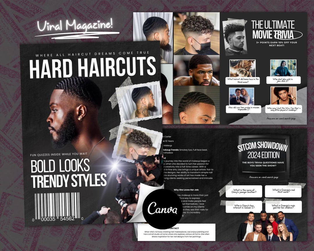 Barber Shop Magazine Template: Men's Haircuts & Styles (canva Editable ...