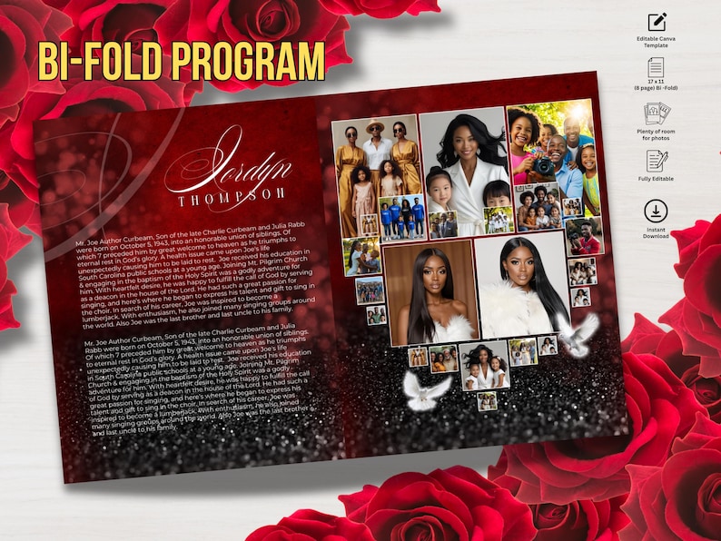 Red Diamond Funeral Program Obituary Template (8.5x11, 8 Page Canva) - Etsy