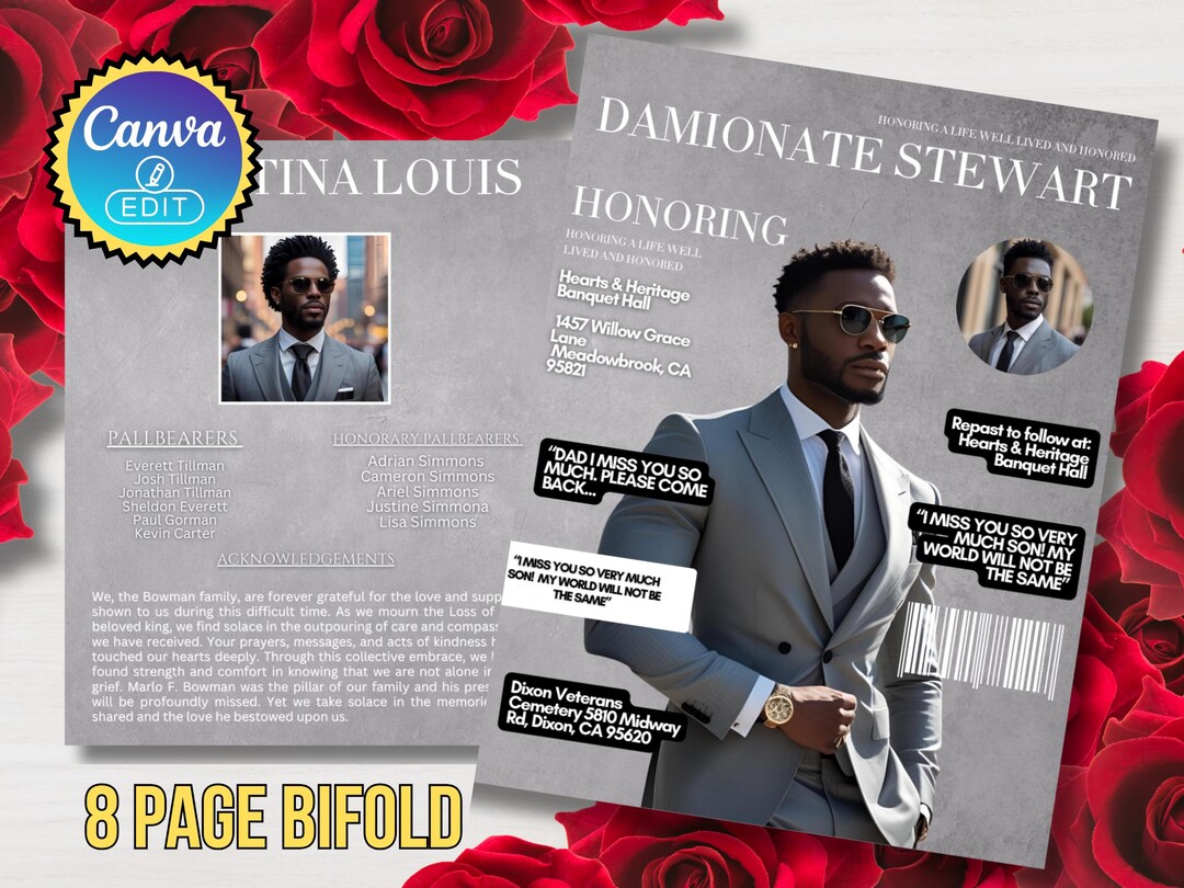 Funeral Program Template: Grey & Silver Celebration of Life (8 Page 8 ...