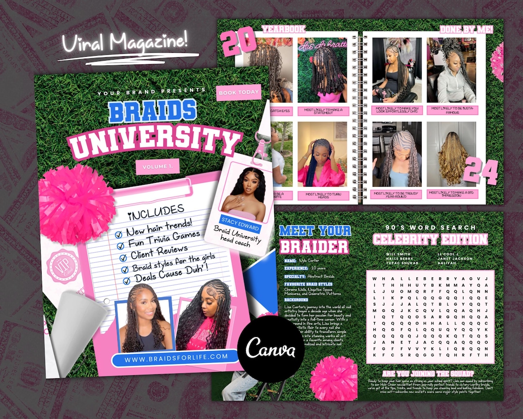 Hairstylist Magazine Template: Hair Braids, Lashes, Waxes (canva, 8 ...