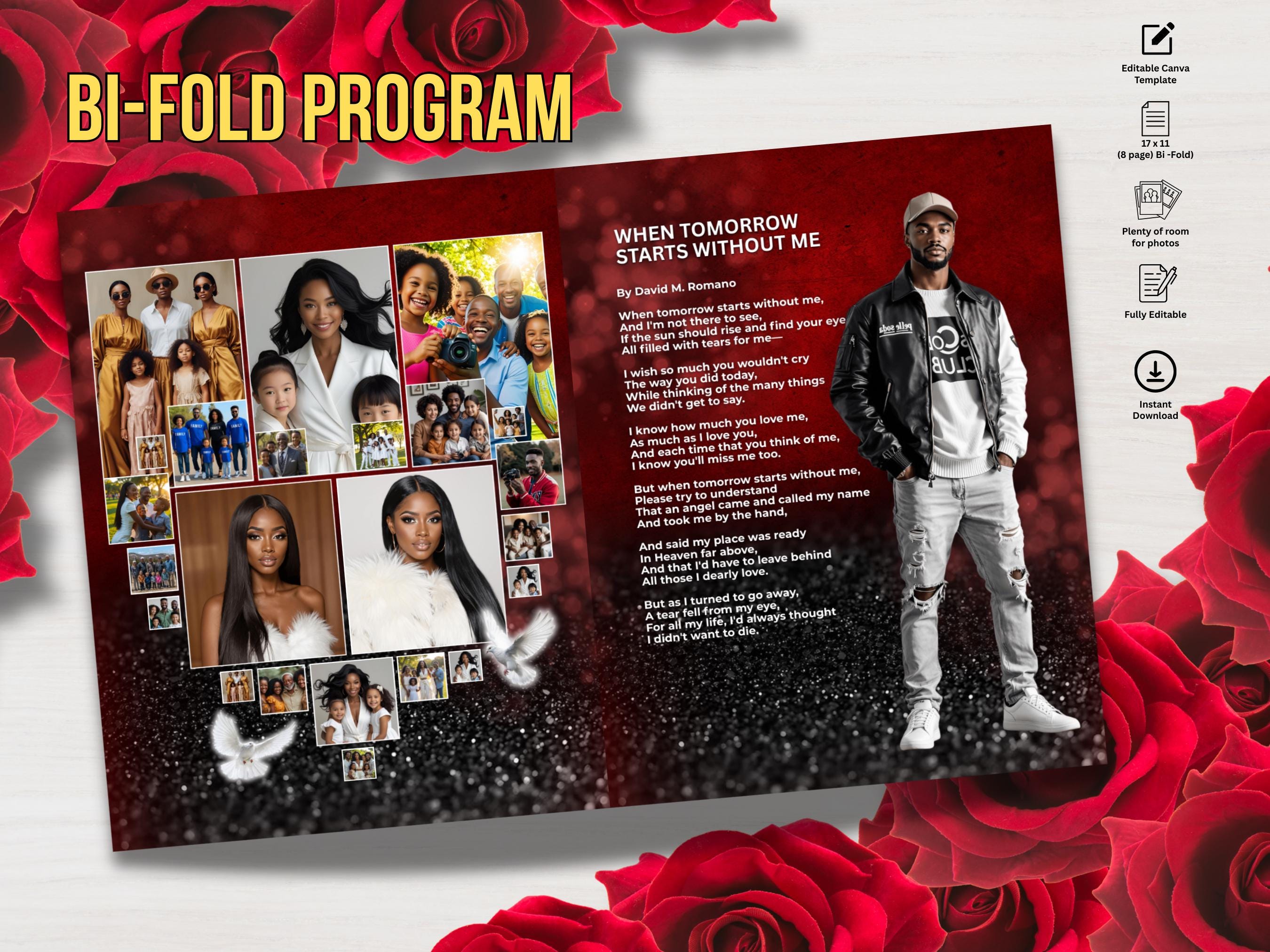 Red Diamond Funeral Program Obituary Template (8.5x11, 8 Page Canva) - Etsy