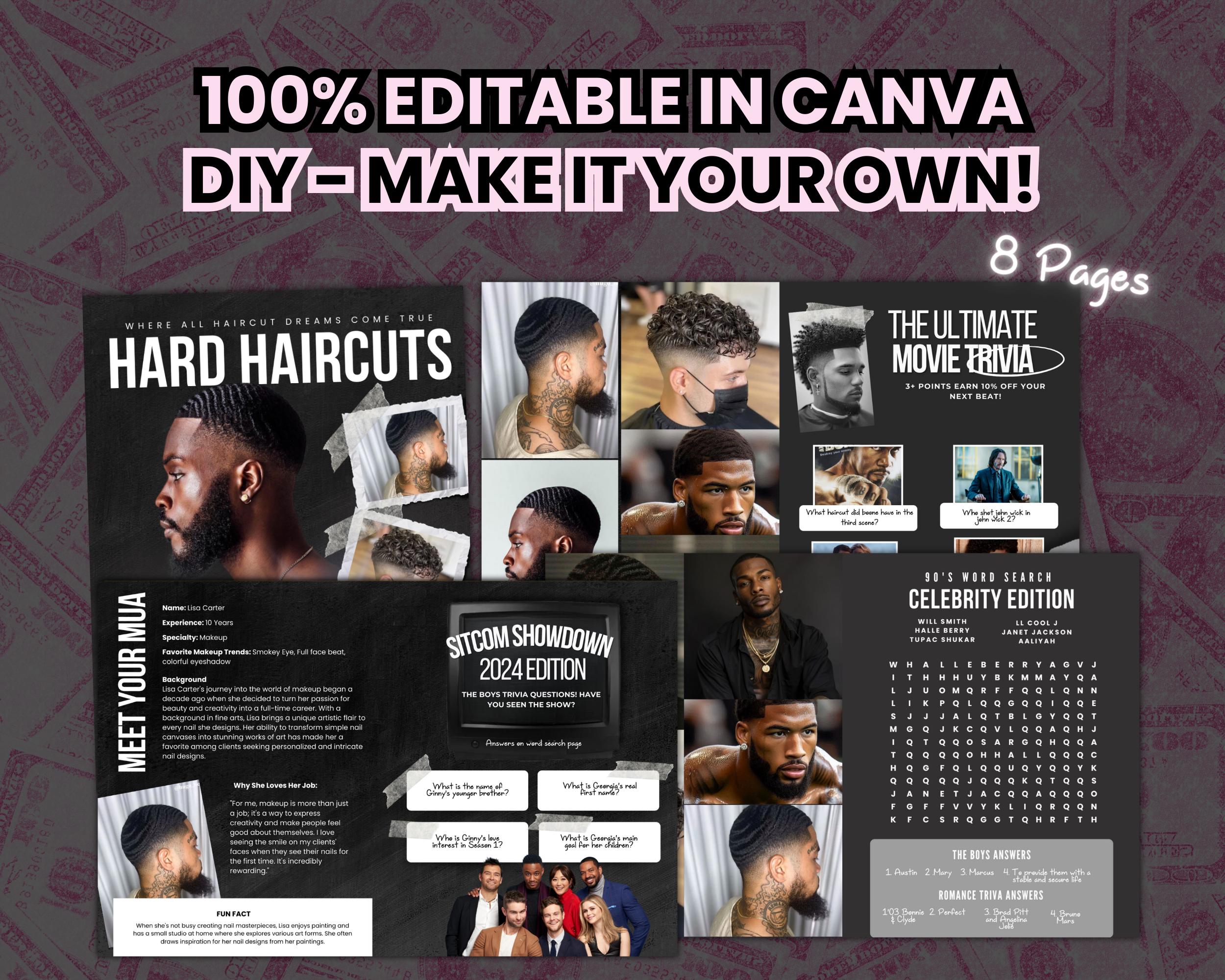 Barber Shop Magazine Template: Men's Haircuts & Styles (canva Editable ...