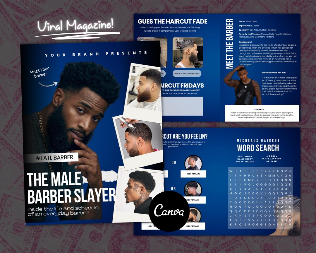 Barber Shop Magazine Template: Men's Hair Styles Lookbook (canva, 8 ...