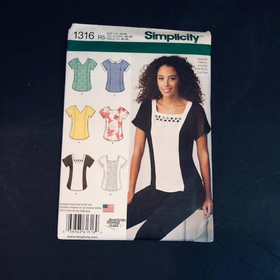 Simplicity 1316 Sewing Pattern Womens Short Sleeved Top Size 14-22 Plus ...