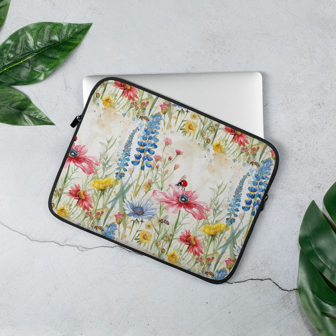 Wilfflower Nature Floral Themed Laptop Sleeve Cover Lady Bug Bumble Bee ...