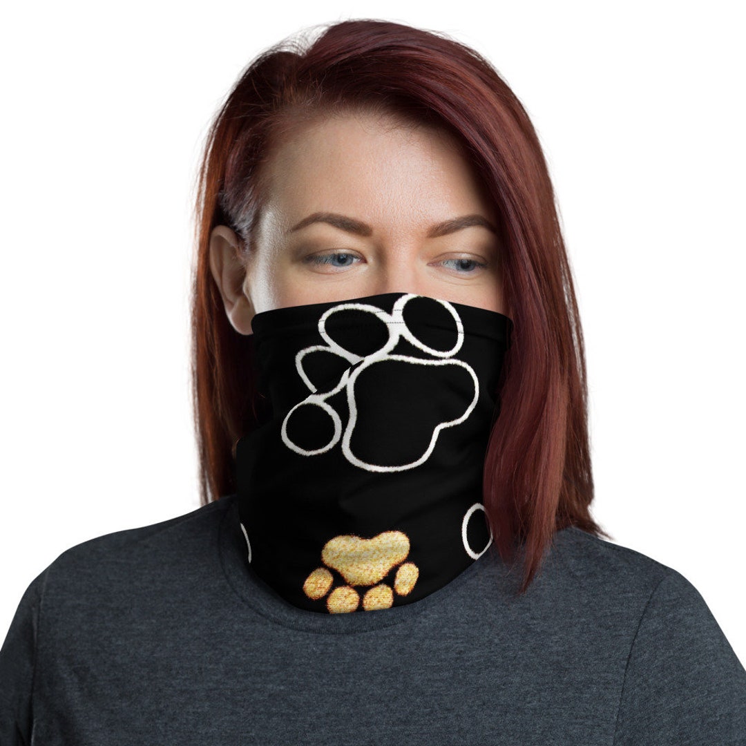 Dog Paw Print Black Neck Gaiter Face Covering Mask Alternative Animal ...
