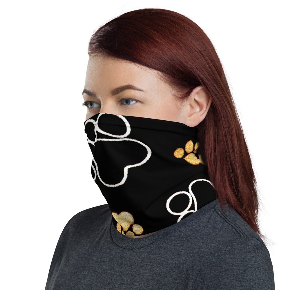 Dog Paw Print Black Neck Gaiter Face Covering Mask Alternative Animal ...
