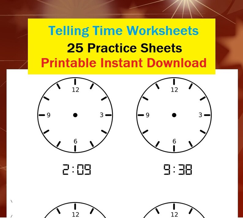 Kids Telling Time Worksheets Printable Pages for Home School - Etsy