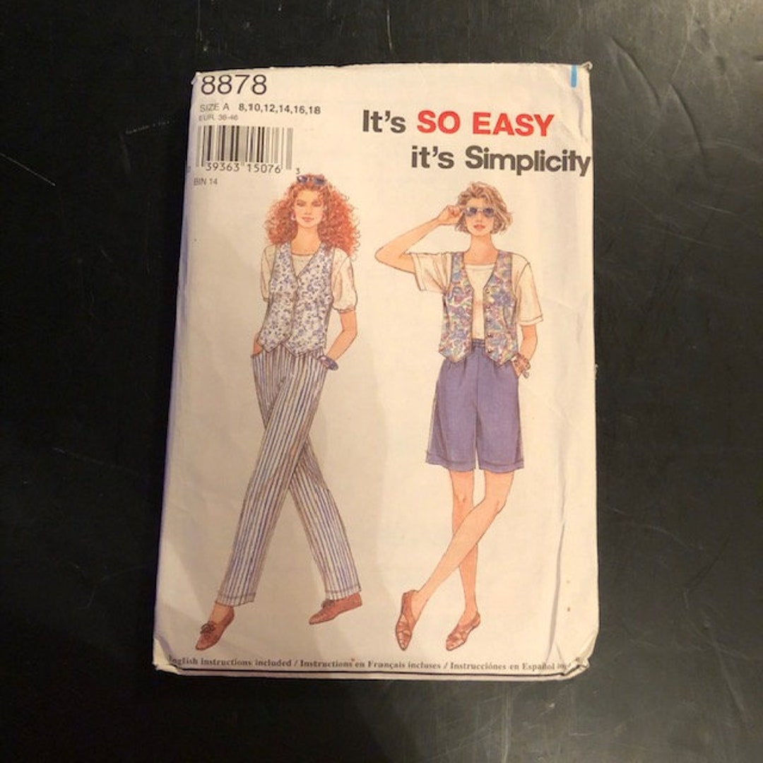 Simplicity 8878 Sewing Pattern Misses Pants Shorts Vest Size 8 - 18 DIY ...