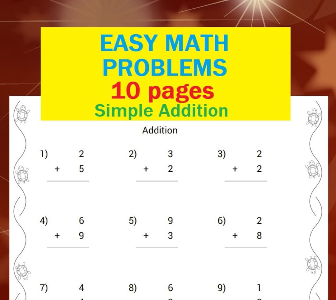 Printable 10 Pages Easy Simple Addition Math Problem Worksheet With ...