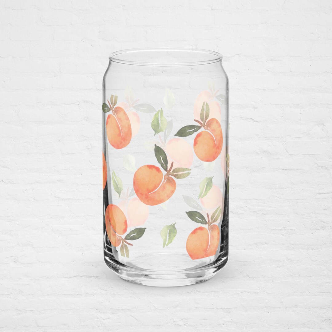 Peaches Sipper Glass, 16oz, Glass Can, Summer, Fruit, Citrus, Peaches ...