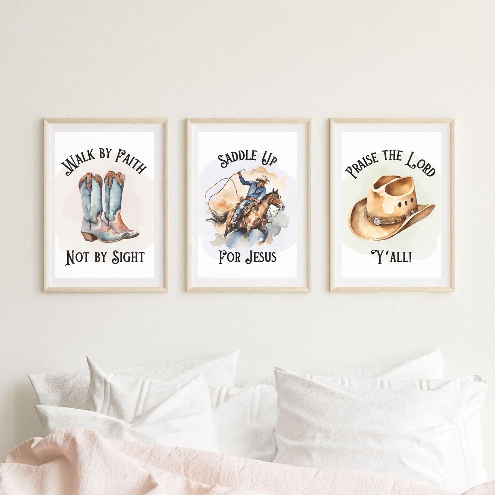 Cowboys for Jesus - Set of 3 - Nursery, Kids Boys Bedroom, Playroom ...