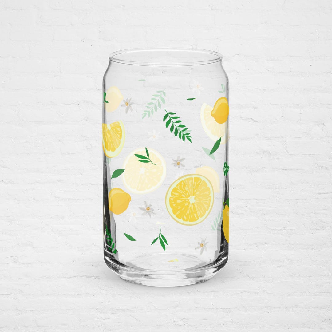Lemon Citrus Sipper Glass, 16oz, Can-shaped Glass , Summer, Fruit ...