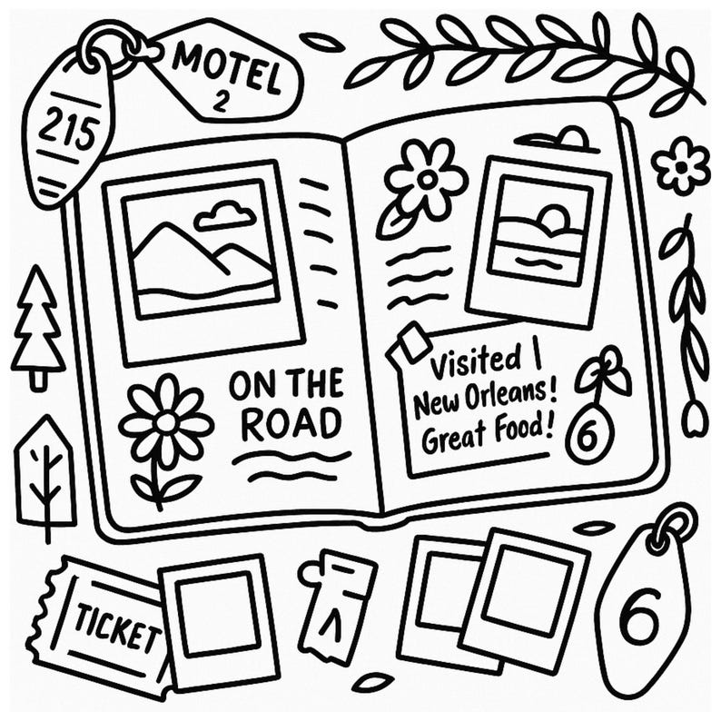 Road Trip Coloring Book: 20 Travel-themed Pages (printable PDF & Canva ...