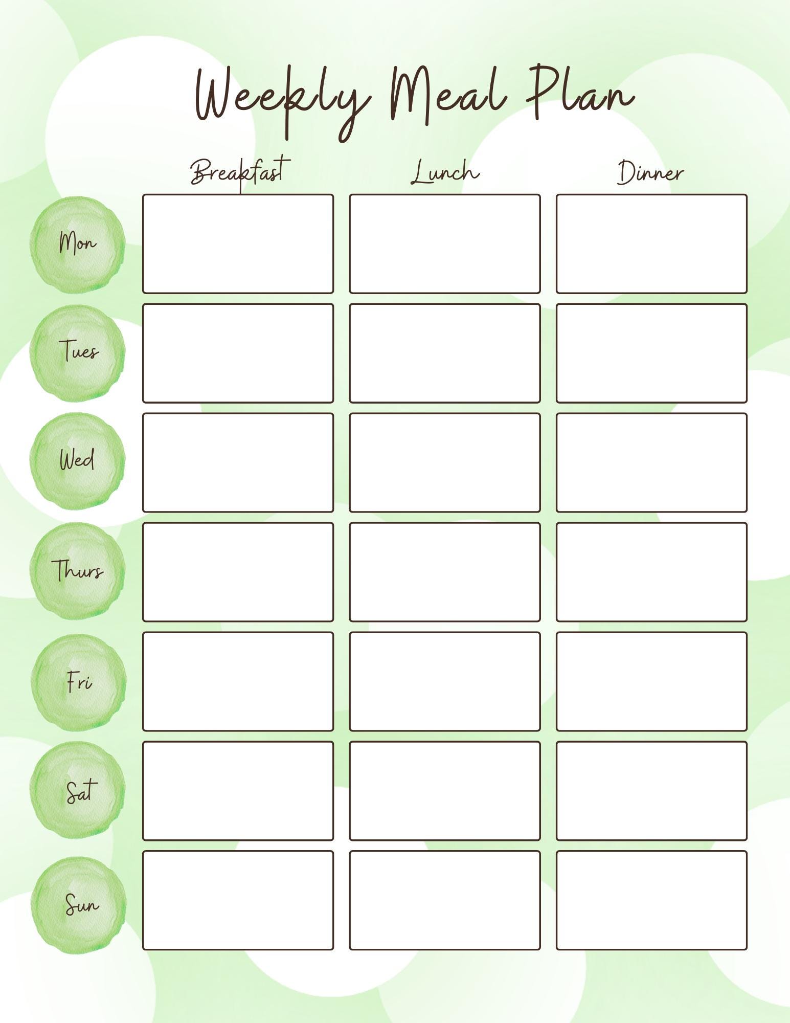 Printable Weekly Meal Planner, INSTANT DOWNLOAD, Weekly Menu Planner ...
