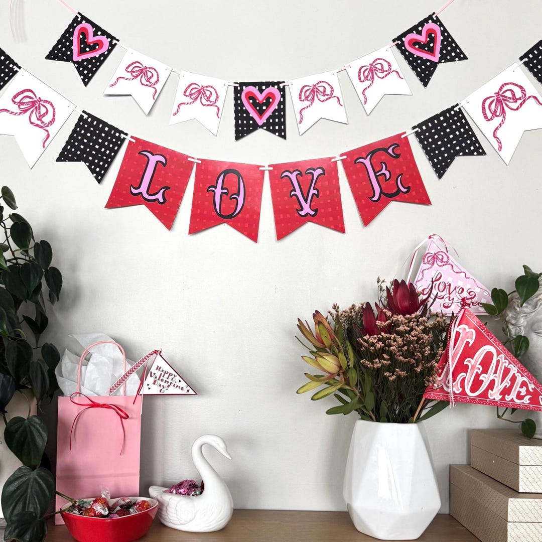 Valentine Decor Digital Download, DIY Pennant, Valentines Day Flag ...