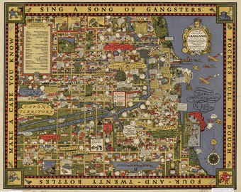 1931 “A Map of Chicago’s Gangland” Vintage Pictorial Gangster Map ...