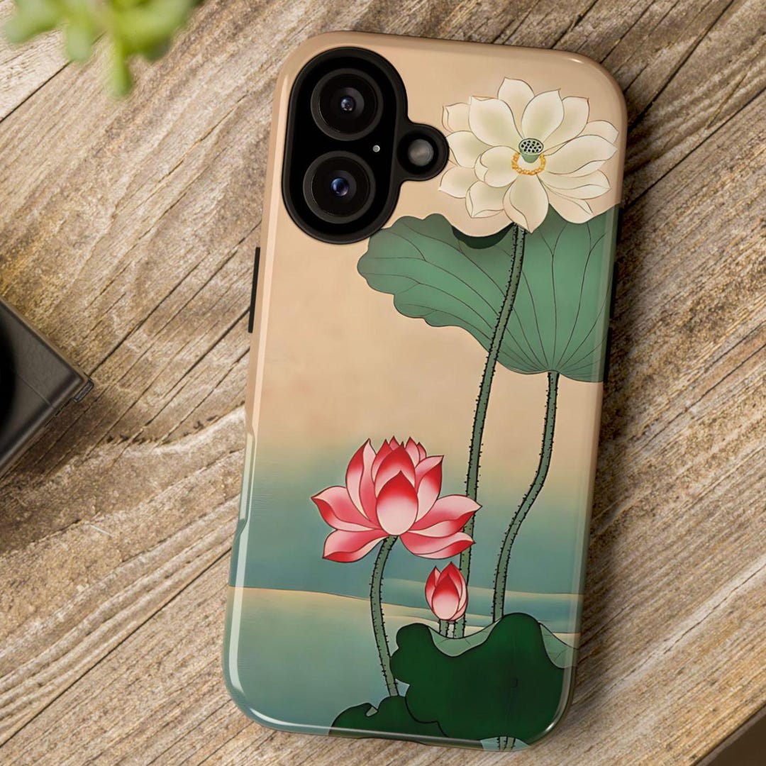 Lotus Phone Case, Japanese Art Style for iPhone 16 15 14 13 12 11 X 9 8 ...