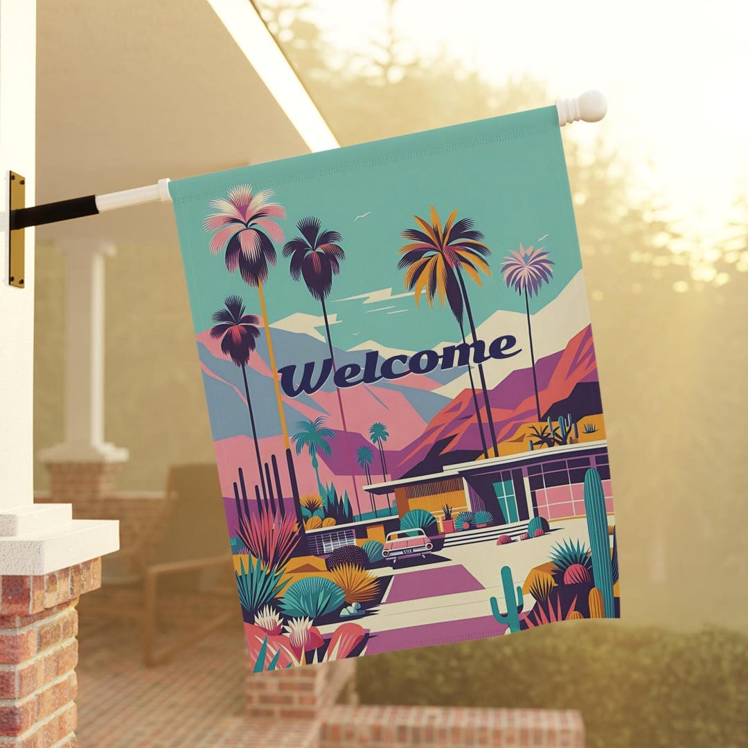 Mid Century Modern Welcome Garden Flag, Desert Palm Retro Vintage ...